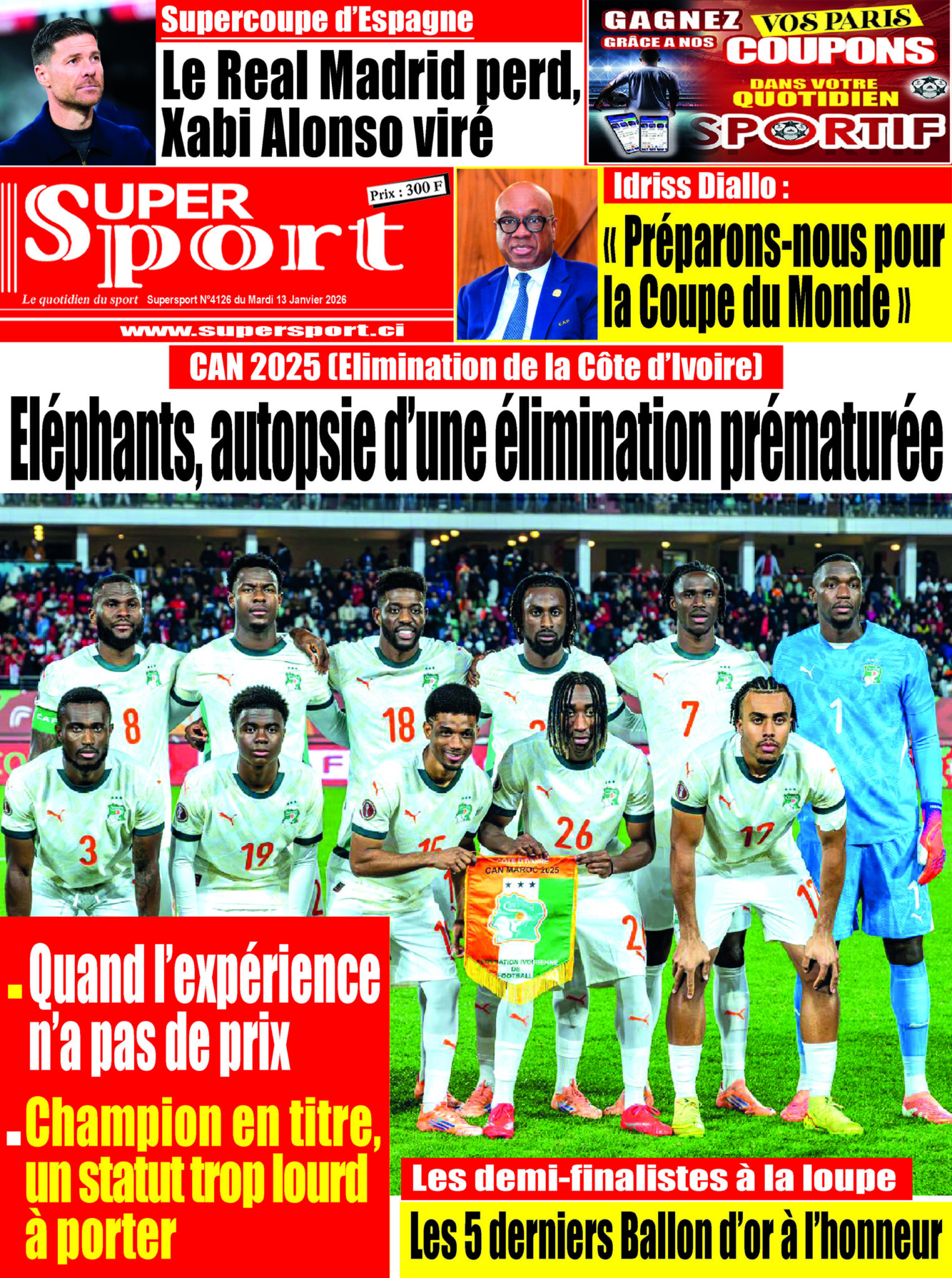 Une Supersport N°4126 du Mardi 13 Janvier 2026 - Supersport CI